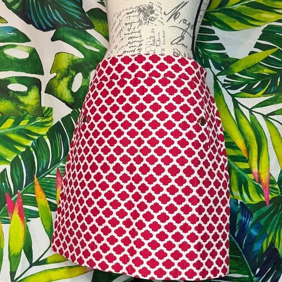 LOFT | Skirts | Guc 7 Ann Taylor Loft Red White Preppy Work Pattern ...
